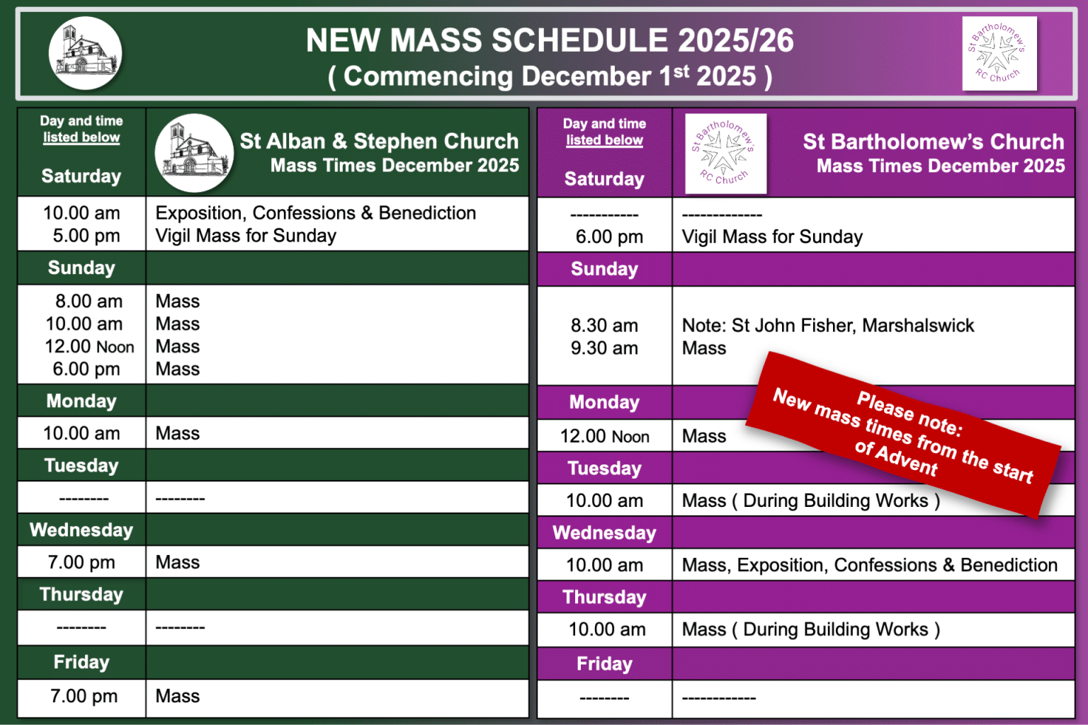 Mass Times - St Alban & St Stephen Catholic Church